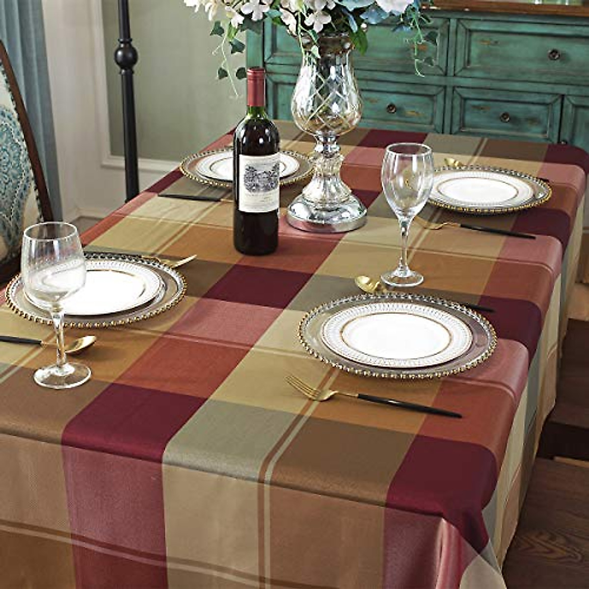 Rectangle Tablecloth Checkered Style Polyester Table Cloth Spillproof Dust-Proof Wrinkle Resistant Heavy Weight Table Cover for Kitchen Dinning Tabletop (Rectangle/Oblong, 52" x 70" (4-6 Seats), Red)