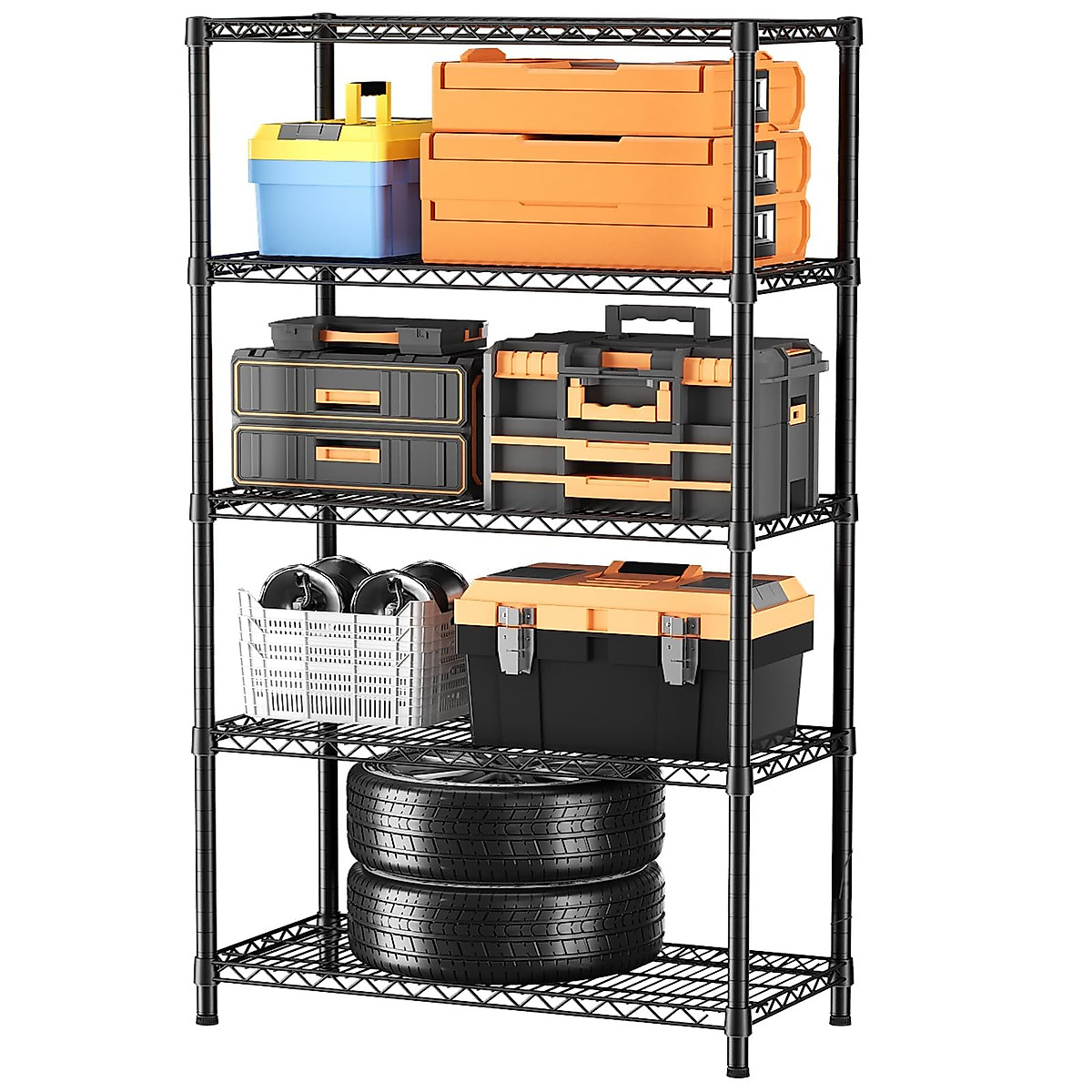 SINGAYE 5 Tier Adjustable Heavy Duty Storage Shelving Unit 1750LBS Shelves 18"D x 36"W x 71"H Black Industrial Garage Organizers