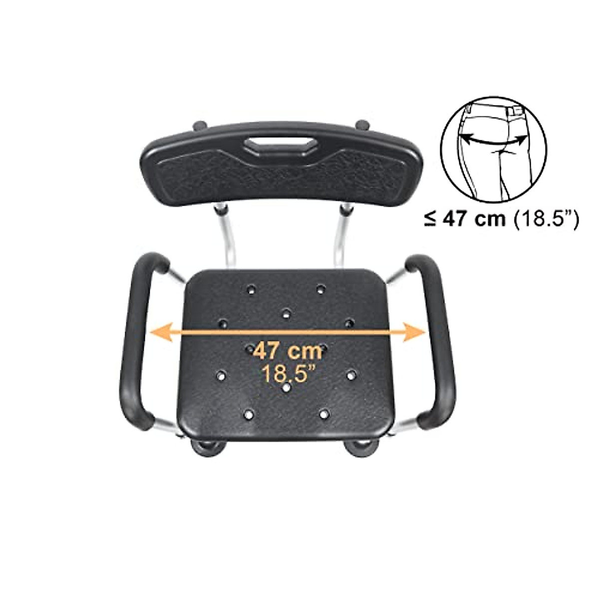 Pepe - Shower Chair for Inside Shower with Arms, Adjustable Shower Seats for Elderly, Shower Chair for Bathtub, Bath Seats for Adults, Black Shower Stool for Seniors, Free Assembly