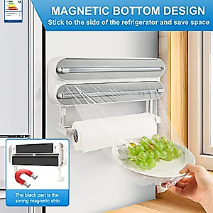 3 in 1 Foil and Plastic Wrap Organizer，Magnetic Plastic Wrap Dispenser with Cutter，Aluminum Foil Organization and Storage