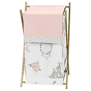 Sweet Jojo Designs Blush Pink and Grey Woodland Boho Dream Catcher Arrow Baby Kid Clothes Laundry Hamper for Gray Bunny Floral Collection - Watercolor Rose Flower