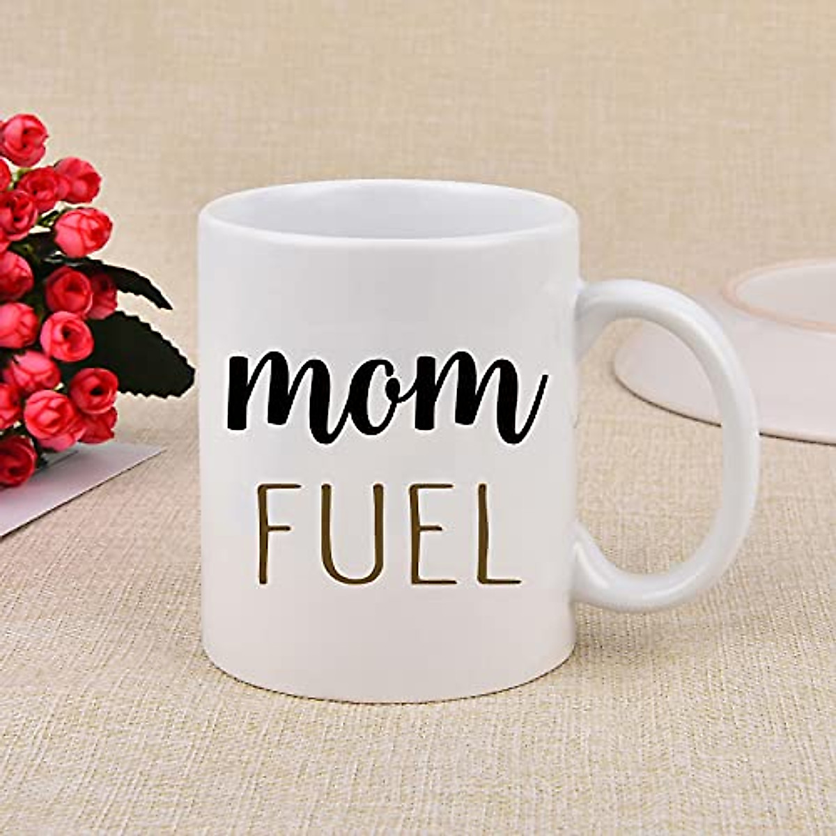 Mom Fuel Ceramic Coffee Mug＆Mom Juice Stemless Wine Glass Set of 2, Funny Mom Coffee Mug 11Oz Wine Glass 15Oz - Mother’s Day Gifts for Mom New Mom First Mom Wife, Christmas Birthday Gift from Kids