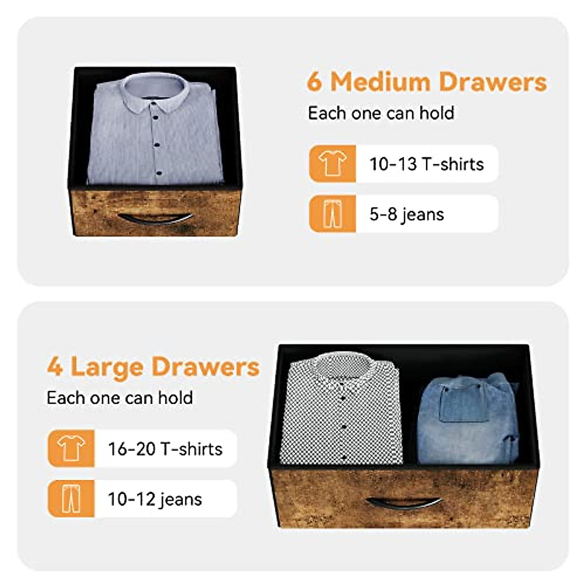 Jojoka Dresser for Bedroom with 10 Drawers, Dressers & Chest of Drawers, Long Fabric Storage Drawer with Wood Tabletop for Kids Room, Closet, Hallway, Entryway (Rustic Brown)