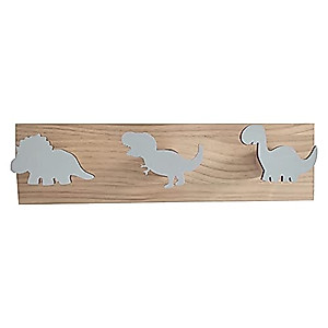 GGBEST Kids Dinosaur Wall Mounted Coat Hooks Wooden Door Hanger for Boys Bedroom Nursery Playroom Decorations -Gray