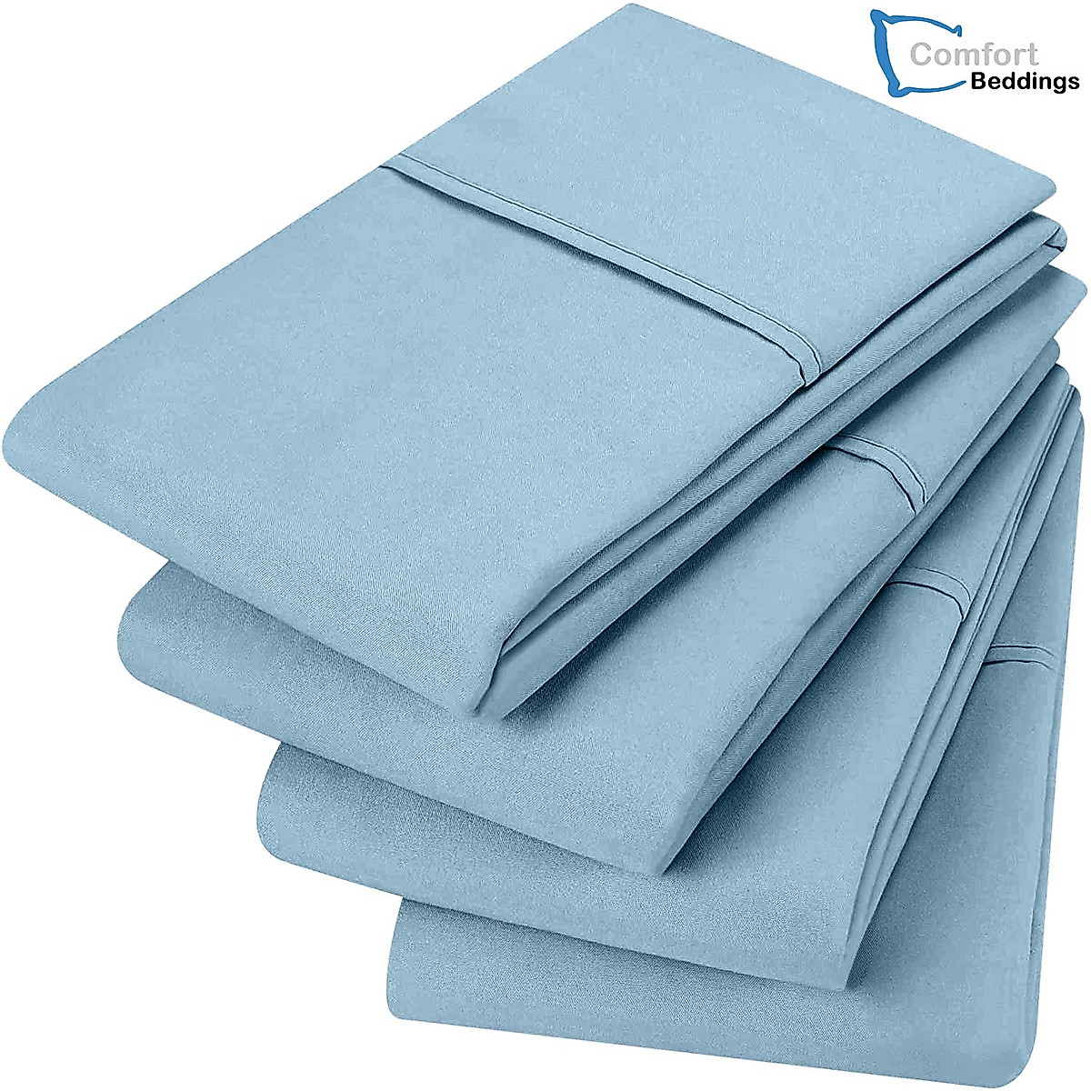 Comfort Beddings King Pillow Cases Set of 4 Light Blue 100% Organic Cotton 600 Thread Count Premium Light Blue Cotton Pillowcases, King Pillowcase Pillow Covers, 20 x 40 inch