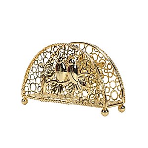 SDlumeiy Metal Semicircle Gold Napkin Holder with Bird，Paper Tissue Dispenser for Dining Table, Kitchen Countertop 6x1.6x3.1inch
