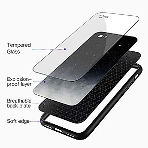 Eouine Xiaomi Redmi Note 7 Case, [Anti-Scratch] Shockproof Patterned Tempered Glass Back Cover Case with Soft Silicone Bumper for Xiaomi Redmi Note 7 Smartphone (Black Gray)