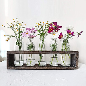 KatoonX Flower Vase Set with Wood Rack Plant Terrariums Kit for Hydroponics Plants Home Garden Wedding Centerpiece Decor (Rustic)