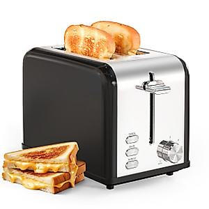 Simple Deluxe 2-Slice Toaster, Stainless Steel Toaster, 6 Browning Setting and 3 Function, Extra Wide Slot & Removable Crumb Tray, for Bread & Waffle, Black