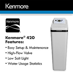 Kenmore 420 Water Softener With Ultra Flow Valve | Reduce Hardness Minerals & Clear Water Iron | Whole Home Water Softener | Easy To Install | Reduce Hard Water In Your Home, Grey