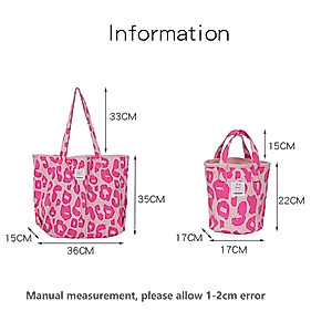 Leopard Shoulder Bag Canvas Beach Bag Fashion Casual Pink Leopard Print tote Bag for Women (Shoulder bag)