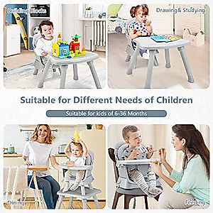 INFANS 8 in 1 Baby High Chair, Convertible Highchair for Babies and Toddlers, Infant Dining Booster Seat, Building Block Table, Kids Stool Table Chair Set with Removable Tray (Grey)