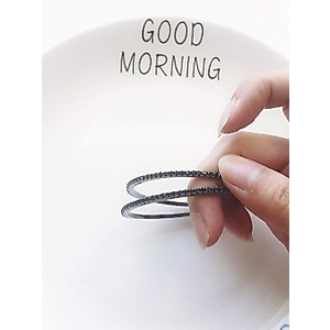 Silver Plated Women Hoop Earrings Bridal Wedding Black White Pink Crystal Rhinestone EarBrings (Black)