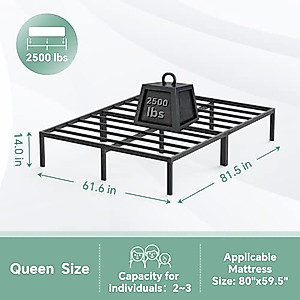 FEMOND Queen Bed Frame, 14 Inch Metal Bed Frame Platform with Storage, Noise Free, Heavy Duty Steel, No Box Spring Needed, Anti-Slip, Easy Assembly (Max Load: 2500lb)
