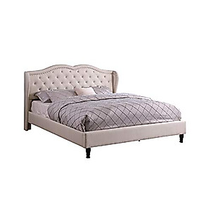 Home Life Premiere Curved Classics Cloth Light Beige Linen 51" Tall Headboard Platform Bed with Slats Full - 019