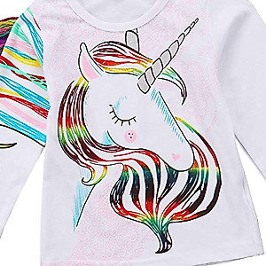 Newfancy Toddler Kid Baby Girls Tassel Fringe Unicorn Tee Long Sleeve Tops T- Shirt White , White ,4T-5T