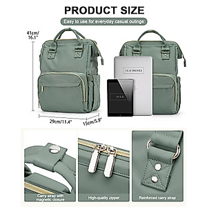 winspansy Travel Laptop Backpack for Women Men, Aesthetic Personal Item Size Carry on Backpack, Weekender College Casual Daypack Work Backpack Purse Waterproof Nurse Bag Fits 15.6 Inch Laptop, Green