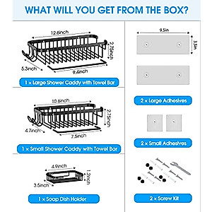 3Pack Shower Caddy, Shower Organizer with Soap Dish, No Drilling Shower Storage Wall Mount Rustproof Bathroom Organizer Shampoo Holder Kitchen Rack Adhesive Shower Shelves for Inside Shower Black