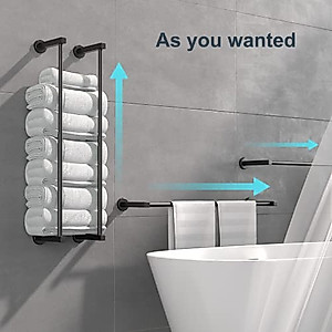 Retractable Towel Racks for Bathroom Wall Mounted, Bathroom Towel Storage, Hand Towel Holder for Bathroom Decor, Metal Bath Towel Holder Organizer, Shelves for Towels in Bathroom, Set of 2 (Black)