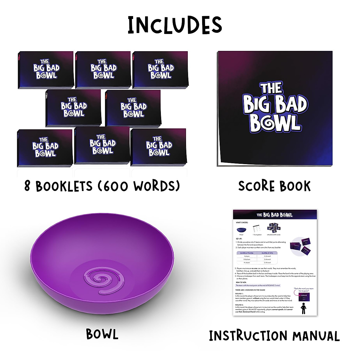 Big Bad Bowl - Ultimate 600 Cards Fun Party Game for Adults, Engaging Icebreakers, Hilarious Group Challenges, Guessing Game, Travel-Friendly, Gifts for Game Night, Ages 18+