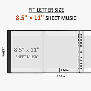 Sheet Music Folder, 8.5 × 11 Music Binder, 4 Page Expand, 52 Pages Capacity, Writable Choir Folder, Black