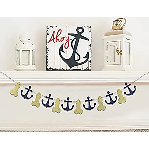 Glitter Gold and Navy Blue Anchors - Lake House Bachelorette, Nautical Bachelorette Party Decorations, Blue Anchors and Gold Cardboard Wreath for a Nautical Themed Party