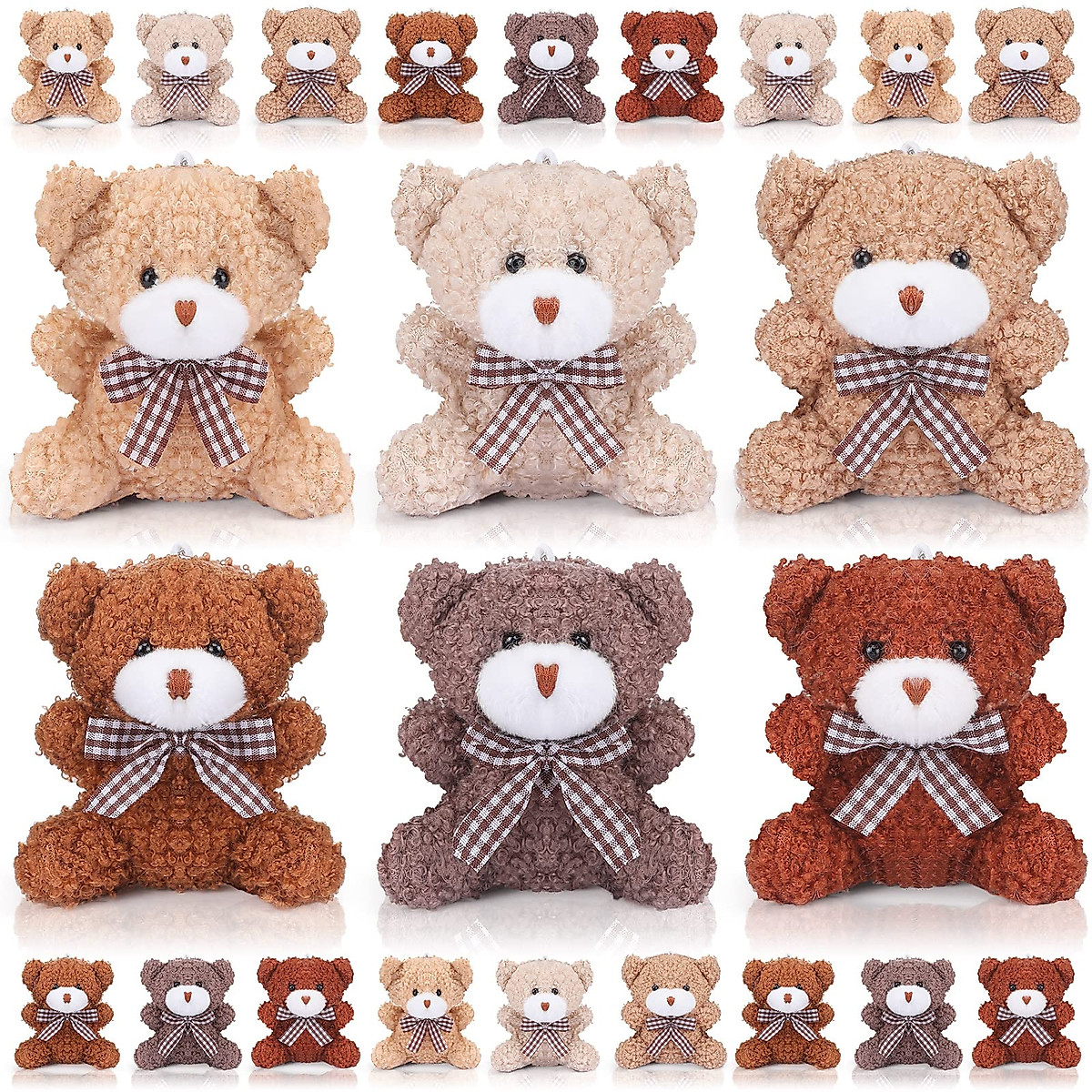 24 Pack Mini Bear Toys Bulk Plush Stuffed Animals Jointed Doll 3.15 Inch Bear Keychain for Teens Girls Adult Birthday Wedding Graduation Gift Decoration Party Favor Backpack DIY Pendant (Stylish)