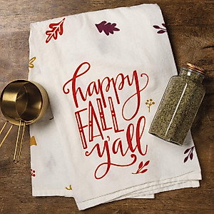 Primitives by Kathy Hand-Lettered Inspired Dish Towel, 28 x 28-Inch, Orange-Happy Fall Y'all
