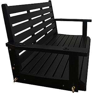Wooden Porch Swing, Ergonomic Seat, Bench Swing with Hanging Chains and 7mm Springs, Heavy Duty 880 LBS, for Outdoor Patio Garden Yard (Black, 2-Seater Extra Large)