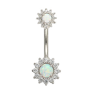 Excepro 14G(1.6mm) Double Round Cubic Zircon Filigree Opal Center 316L Surgical Steel Belly Button Rings Navel Rings Belly Piercing