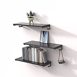 NiHome Black Floating Shelves for Wall Decor Industrial Wall Shelves for Storage Bedroom Hanging Bathroom Shelf Floating Bookshelf Set of 3