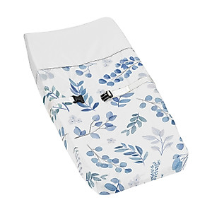 Sweet Jojo Designs Floral Leaf Boy or Girl Baby Nursery Changing Pad Cover - Blue Grey and White Boho Watercolor Botanical Flower Woodland Tropical Garden