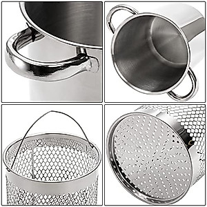 AVLA Asparagus Pot, 4 Quart Stainless Steel Steamer Cooker, Vegetable Asparagus Cooker with Removable Basket and Lid for Pasta, Spaghetti, Boiled Eggs, Shrimp, Oil Deep Fry Pan for French Fries