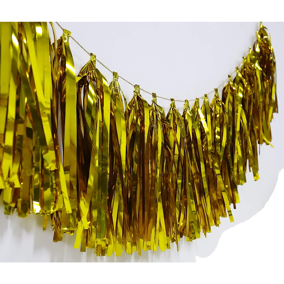 20 pcs Shiny Paper Tassels Fringe Banner, DIY Kit Party Metallic Foil Hanging Garland, Table Decor, Party Wall Backdrop Decorations for Bachelorette Wedding Christmas Halloween New Year (Gold)