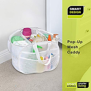 Smart Design Pop-Up Shower Caddy w/ 7 Compartments & Strap Handles - VentilAir Mesh Material - Home Organization (Holds 3 Loads) (9 x 12 Inch) [White]