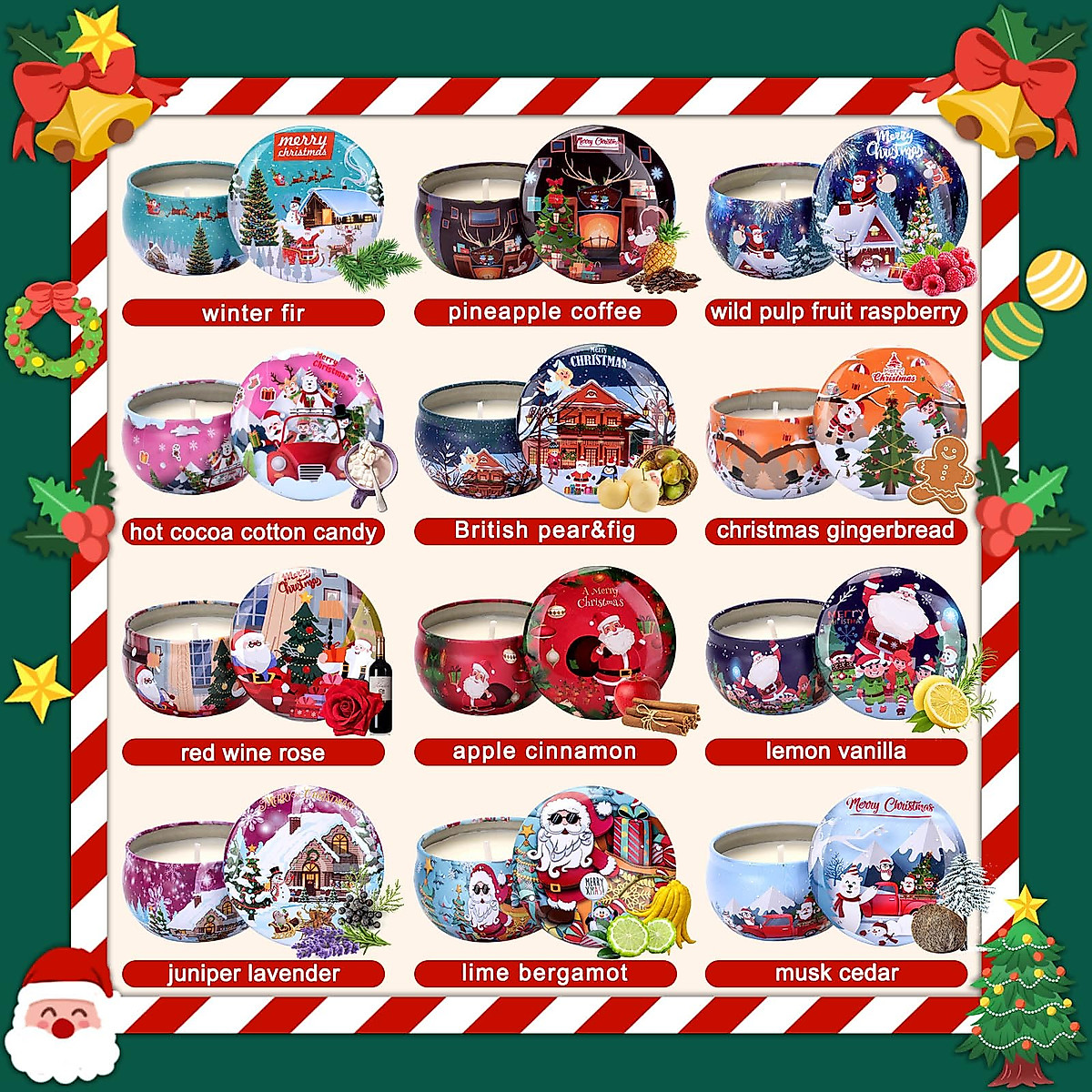 Christmas Scented Candles Gift Set, 12 PCS 3oz Aromatherapy Candles Gifts for Women Soy Wax Candles Gift for mom Portable Travel Tin Jar Candles for Birthday, Thanksgiving, Mother's Day