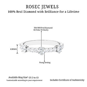 Rosec Jewels Certified Natural Diamond Anniversary Ring for Women, Hi-Si Quality, Diamond Wedding Band - Ready to Gift, 14K White Gold, Size:US 6.00