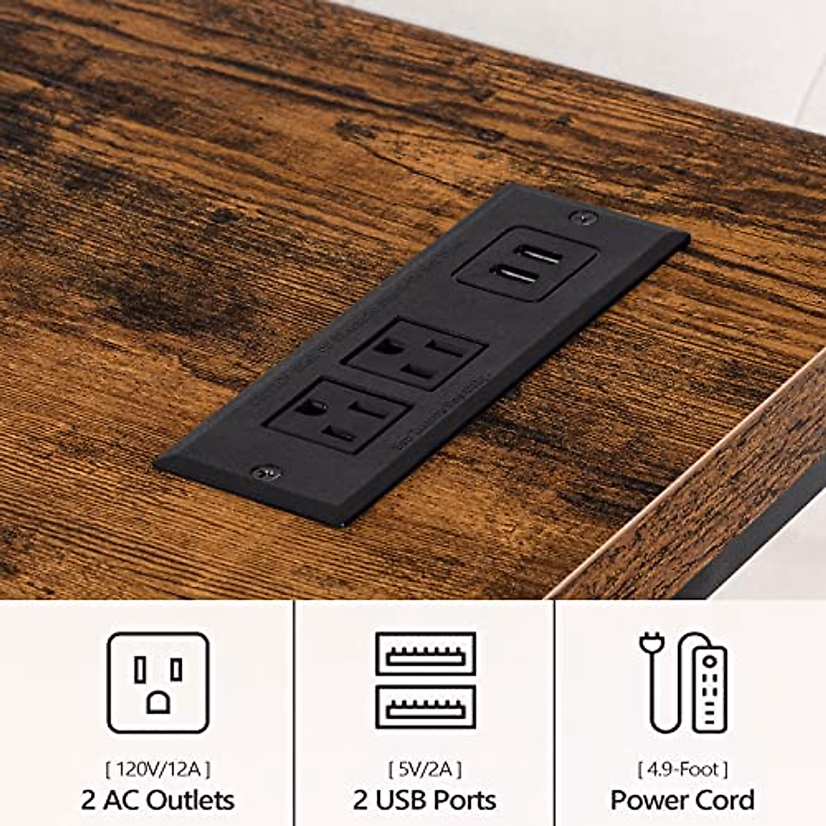 HOOBRO 70.9 Inches Console Table with 2 Power Outlets and 2 USB Ports, Extra Long Entryway Table with Charging Station, Narrow Sofa Table Behind Couch, Hallway, Living Room, Rustic Brown BF1801XG01G1