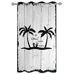 Outdoor Curtains for Patio 1 Panel Summer Palm Silhouette Life is Better Under the Palm Wood Grain Waterproof Privacy Outside Curtain Sun Blocking Grommet Drapes for Porch Gazebo Pergolas 52"x108"