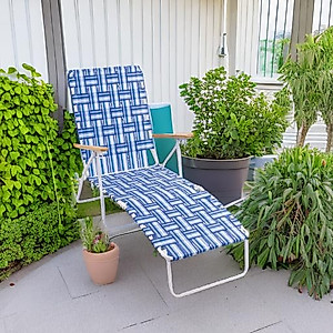 CAMP & GO 4-Position Folding Web Lawn Chair Beach Lounger, Blue/White