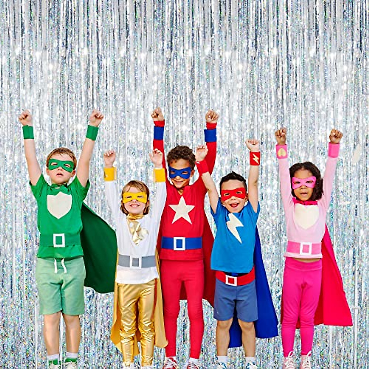 GOER 3.2 ft x 9.8 ft Metallic Tinsel Foil Fringe Curtains Party Photo Backdrop Party Streamers for Birthday,Graduation,New Year Eve Decorations Wedding Decor (1 Pack, Shiny Silver)