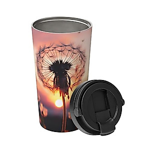 GTKSYNVE Reusable Coffee Mug with Lid and Handle, Dandelion in the Sunset Tumbler for Hot & Cold Drinks 16oz Stainless Steel Insulated Coffee Tumblers Double Wall Vacuum Thermal Cup
