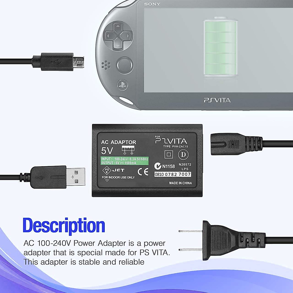 CHENLAN AC Power Charger Adapter with USB Charging Cable Cord for PS Vita 2000 - Wall Chargers Supply Kit for PSV 2000