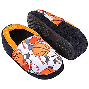 Little Kids Big Boys House Slippers, Kids Warm Slip On Home Slippers with Soft Memory Foam Cute Winter Nonslip Indoor Football Slippers