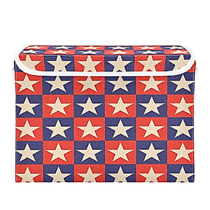 Patriotic Stars Storage Bins with Lids and Handles, Foldable Storage Box Storage Basket with Cover Collapsible Organizer Containers for Home Closet, Shelves