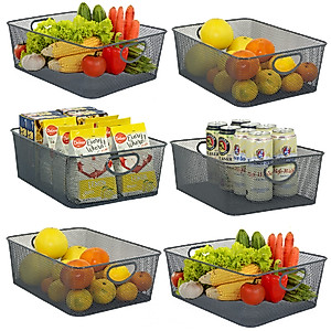 Wire Baskets for Organizing Neudeco Pantry Baskets 6 Pack Wire Storage Baskets Metal Mesh Baskets Storage Bins for Kitchen Laundry Garage Fridge Bathroom Countertop Organizer Gray