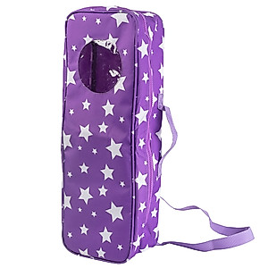 Doll Storage Carrying Case - (Purple Star) for Any 18" Doll - Organizer Storage Traveling Accessories Case w Clear Window, Zipper, and Carrying Strap, Great Birthday for Kids Girls