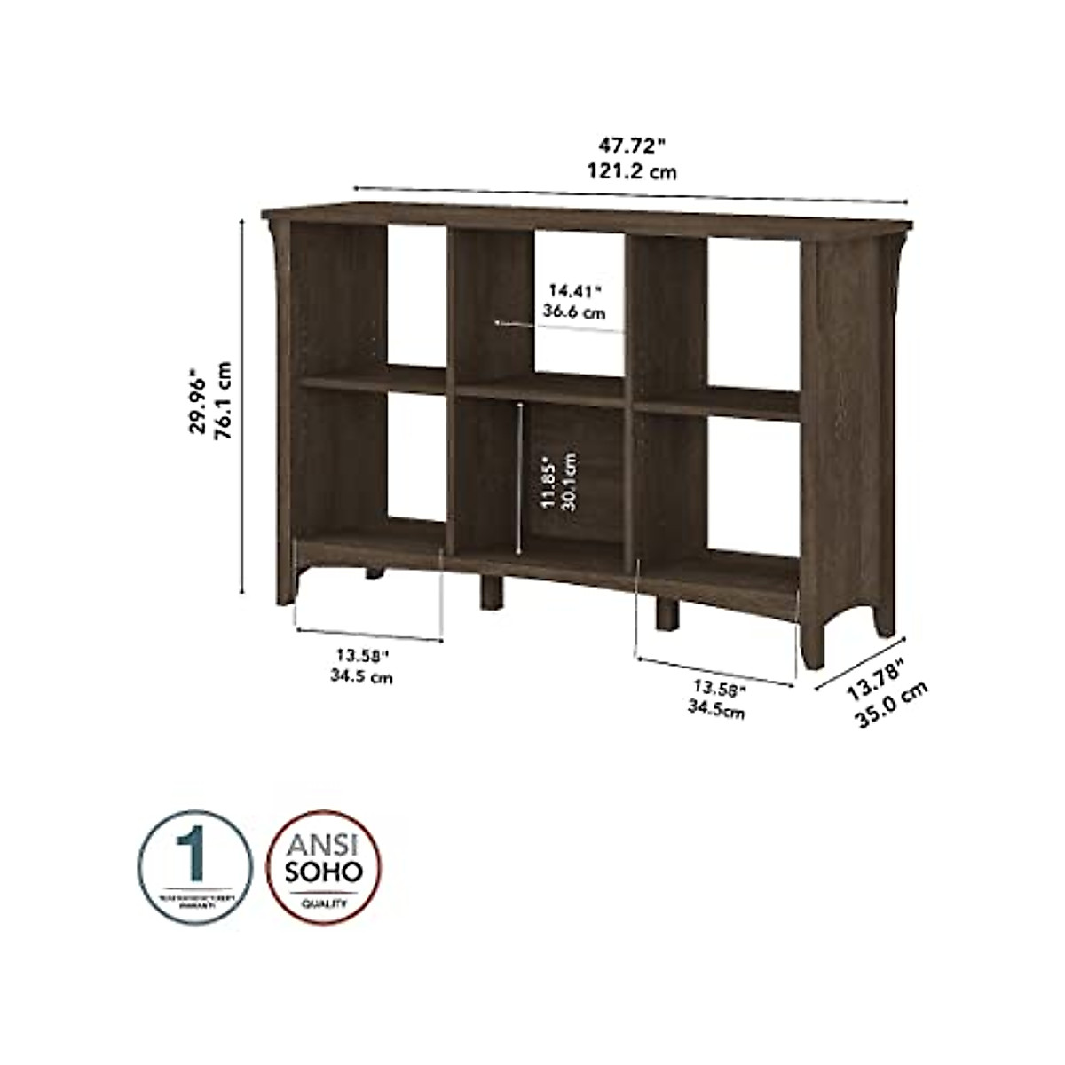 Bush Furniture Salinas Cube Shelf and Bookcase | Display Cabinet with 6 Shelves in Ash Brown | Modern Storage Cabinet with Open Bookshelf for Library, Office, Living Room, Bedroom and More