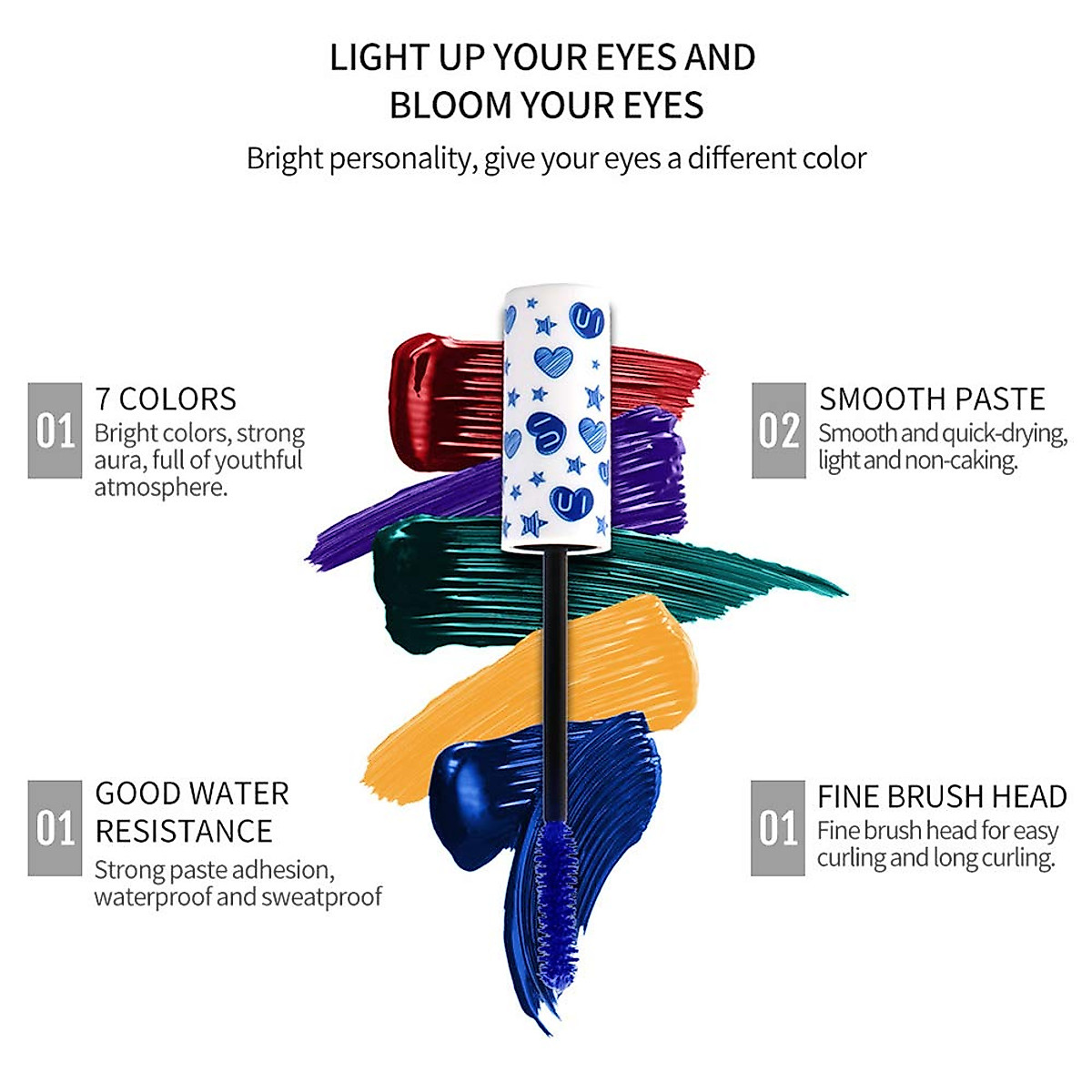 7 Colors Colorful Mascara Rainbow Colorful Waterproof Mascara 3D Fiber Lash Mascara Volume Eye lash