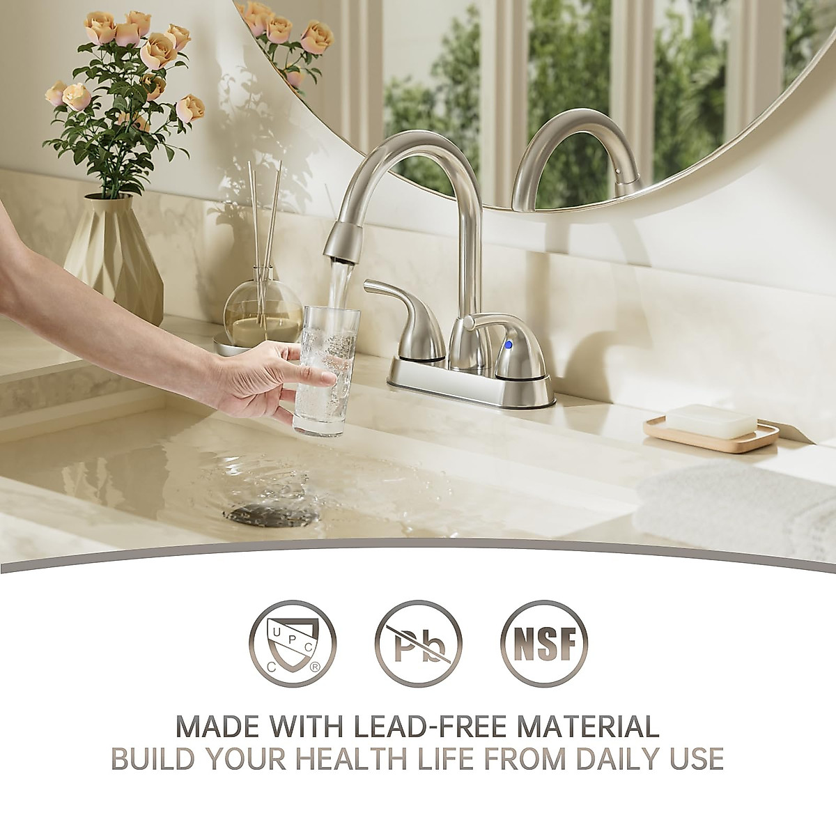 Phiestina Pull Down Sprayer Chrome 4 Inch Bathroom Faucet，3 Hole Centerset Pull Out Bathroom Sink Faucet，with 360 Swivel Spout，Metal Pop-Up Drain and Water Supply Lines，BF04007-B11-C